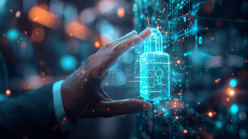 A Hand Interacts with a Glowing Digital Lock Icon Amidst a Network of ...