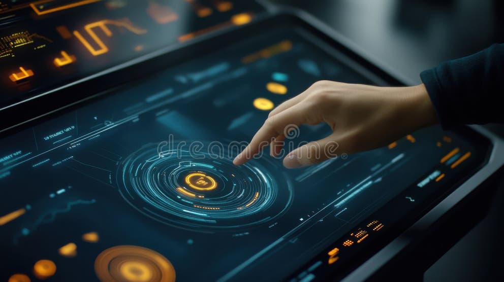 Futuristic Touchscreen Interface with Glowing Holographic Elements, AI ...