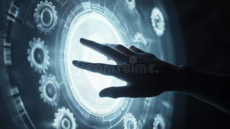 A Hand Interacts with a Holographic Gear Icon, Signifying Digital ...