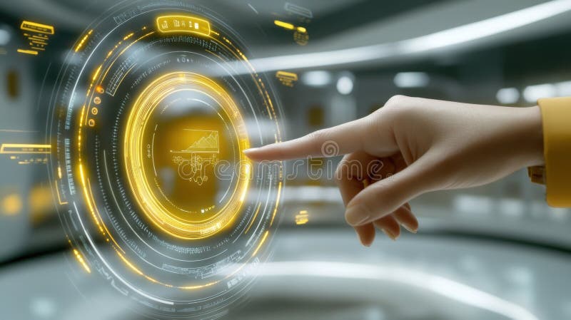 Futuristic Interface with a Hand Interacting with a Glowing Digital ...
