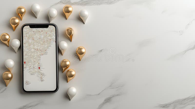 Hand Interacts with Mobile Map Displaying Multiple Location Pins on a ...