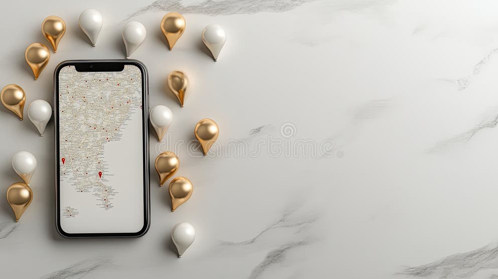 Hand Interacts with Mobile Map Displaying Multiple Location Pins on a ...