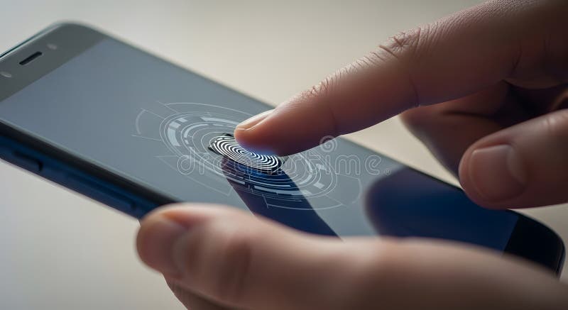 Fingerprint Scan on Smartphone Screen with Hand Touching the Sensor ...