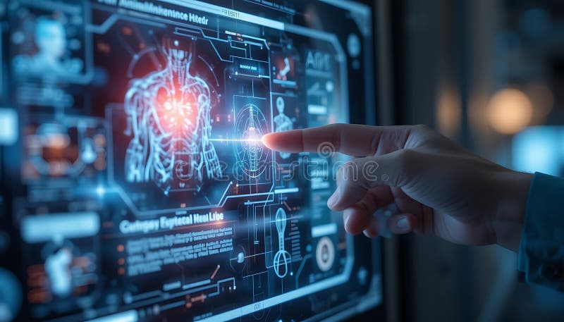 Analyzing Human Anatomy Scan on Futuristic Screen with Touch Interface ...