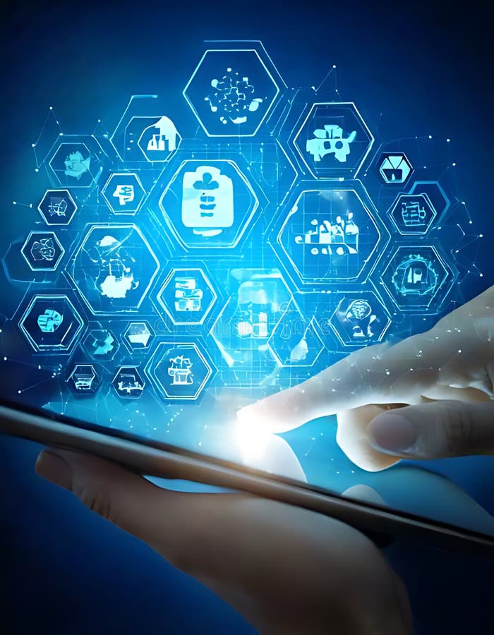 Hand Interacts with a Tablet Displaying Medical-themed Digital Icons ...