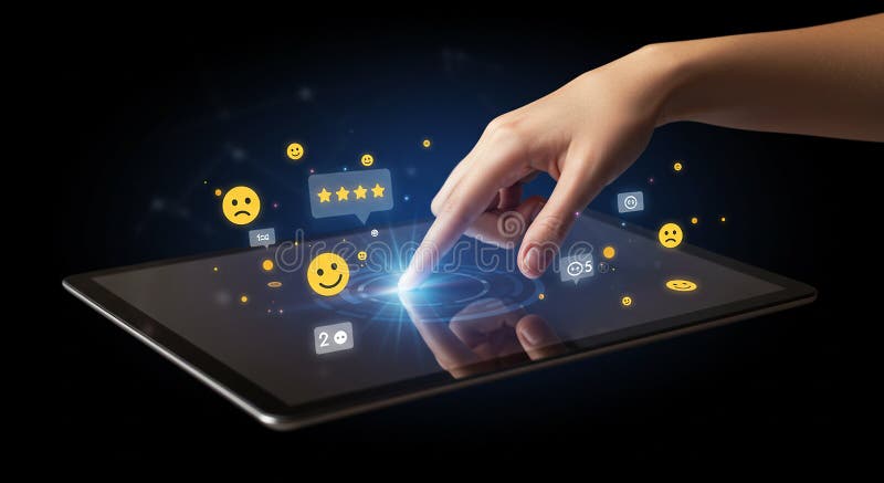 A Hand Interacts with a Tablet Screen, Creating a Glowing Effect at the ...