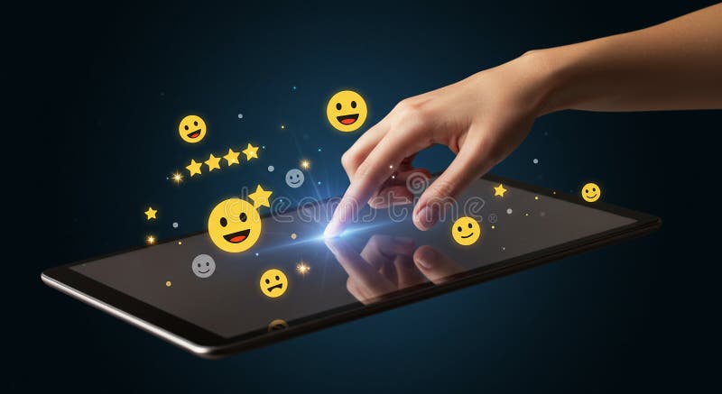 A Hand Interacts with a Tablet Screen, Emitting Light upon Touch ...