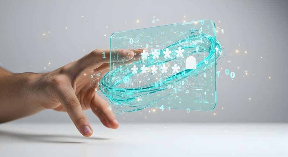 Hand Touching Secure Digital Password Interface with Futuristic Design ...
