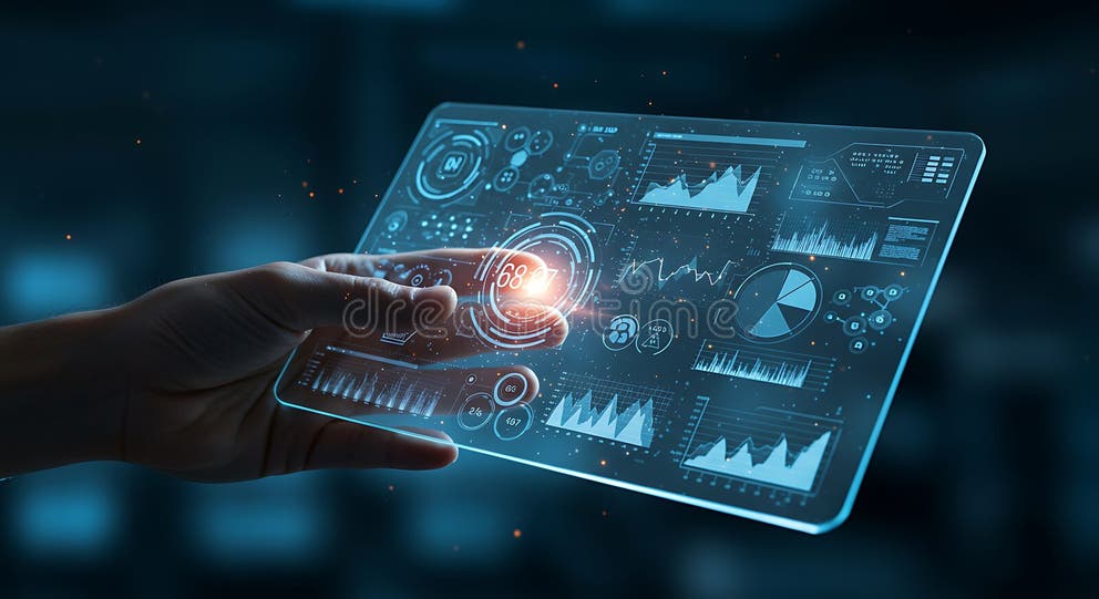 Futuristic Transparent Tablet Displaying AI-Generated Data Analytics ...