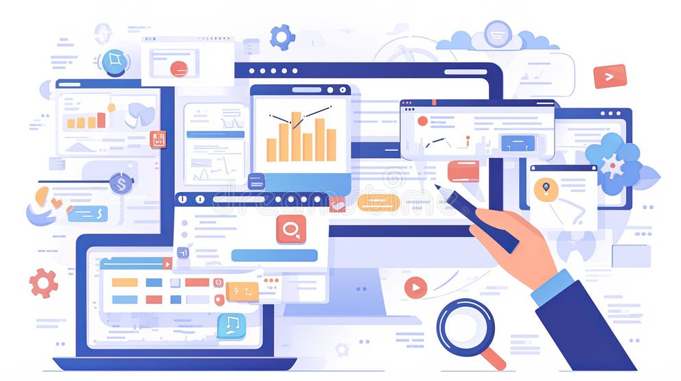 Creative UX Design Process on Computer Screen with Digital Elements ...