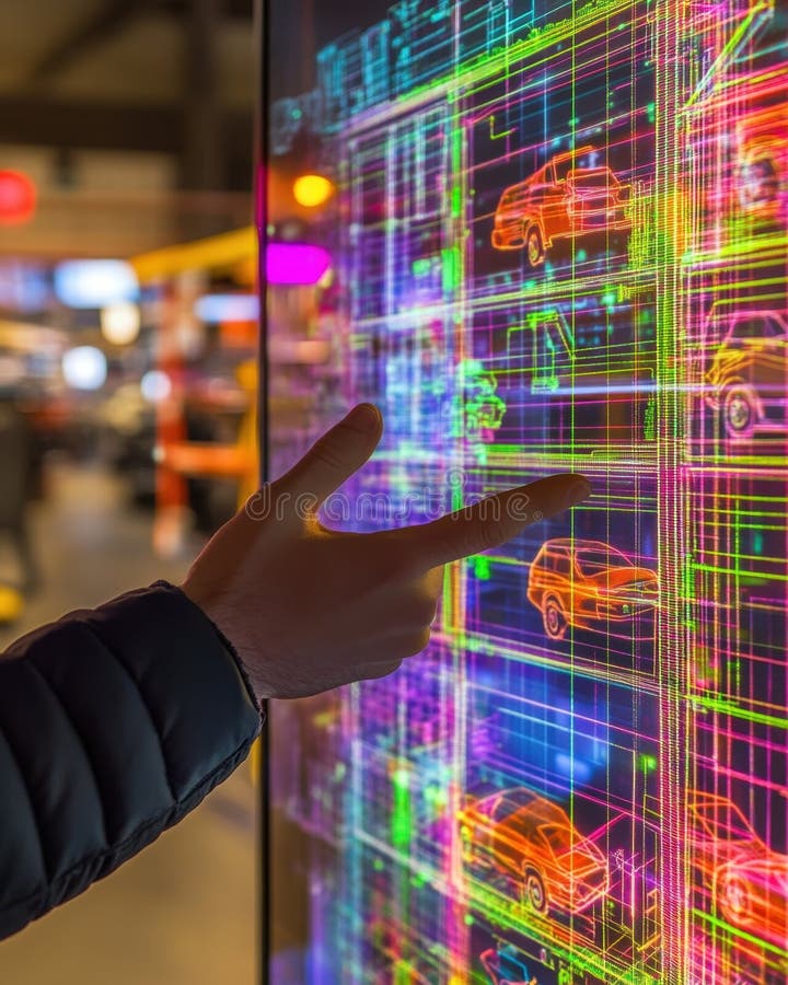 Hand Interacts with Vibrant Digital Car Design Display Stock ...