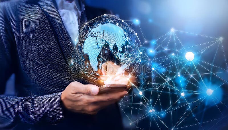 Hand with Internet Network Technology Concept Icon Communication Man ...