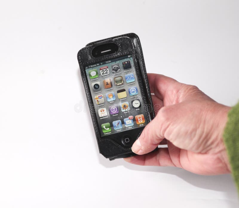 Hand with Iphone editorial stock photo. Image of connection - 17106338