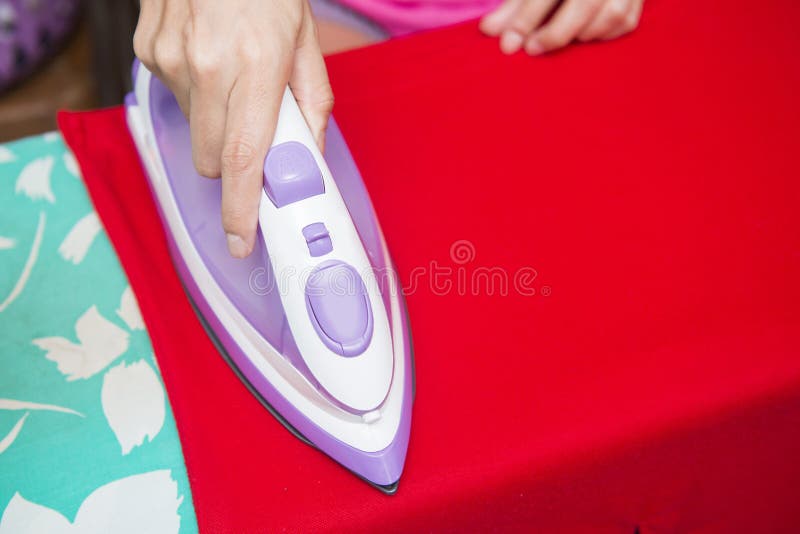 Hand Ironing Red Shirt on Ironing Board Stock Image - Image of ironing ...
