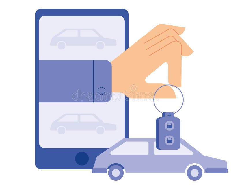 The Hand Issues from the Smartphone the Car Keys. Stock Vector ...
