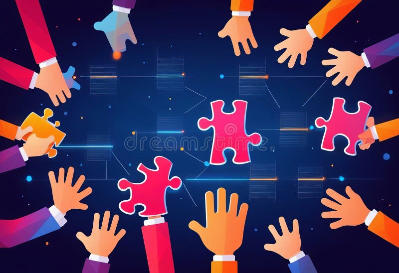 Hand Jigsaw Puzzle Connect Low Poly Wireframe. Business Stock ...