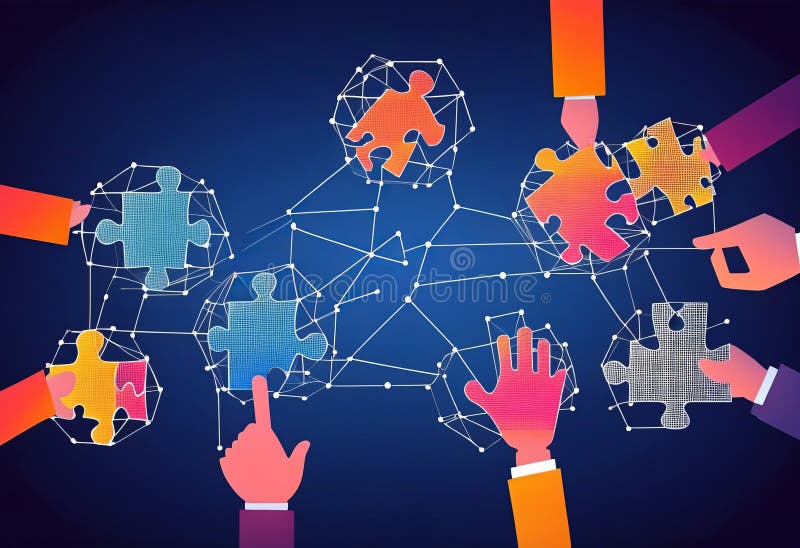 Hand Jigsaw Puzzle Connect Low Poly Wireframe. Business Stock ...
