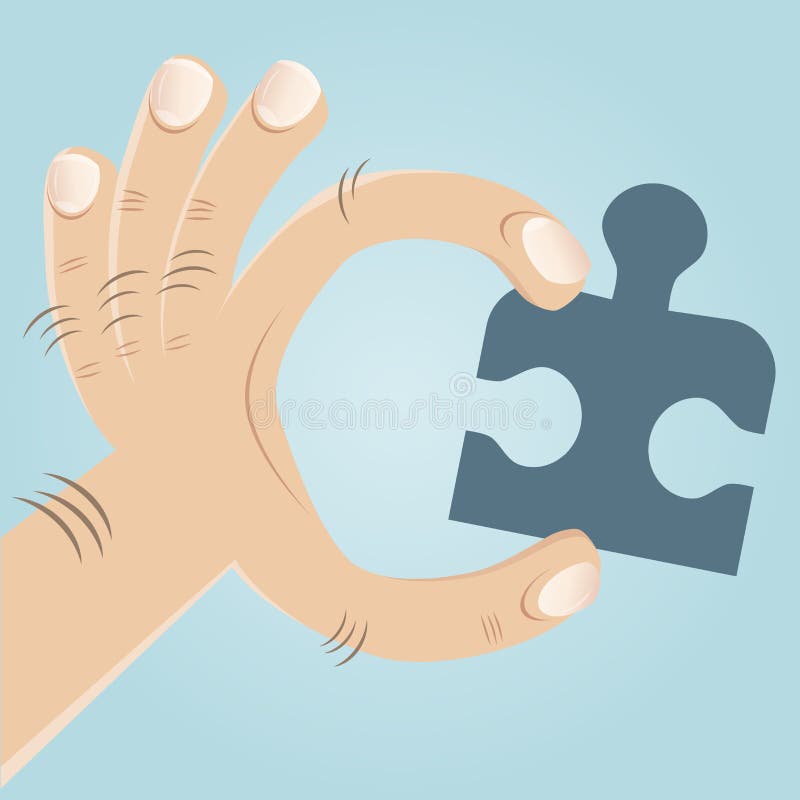 Hand with jigsaw puzzle stock vector. Illustration of blue - 48892750