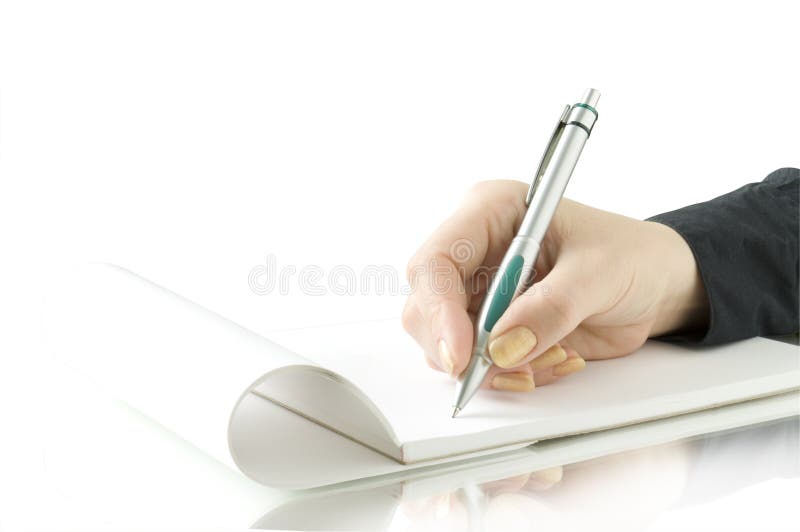 Hand Keep Pen and Writing on the Notebook Stock Photo - Image of ...