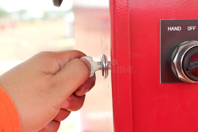 Hand with Key in Panel for on Power Control Stock Image - Image of ...