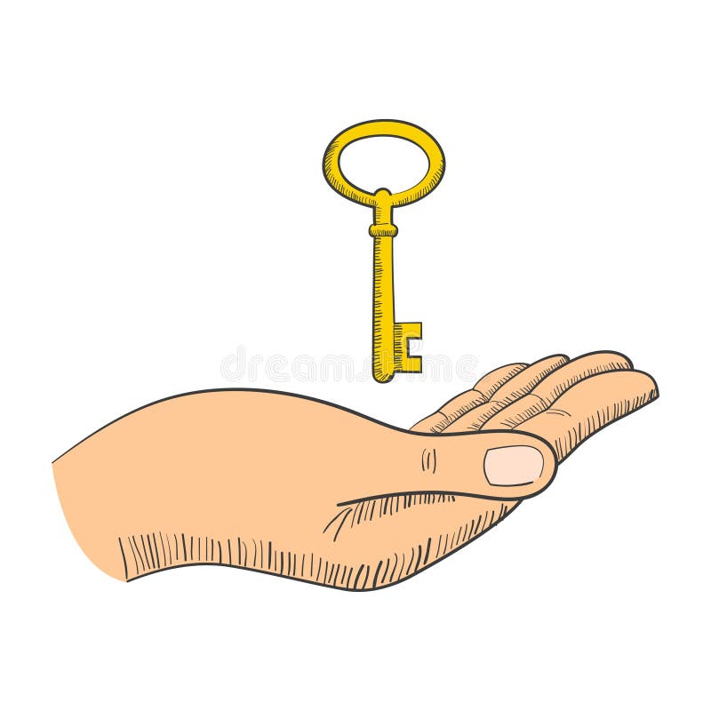 Hand with key stock vector. Illustration of keyword, hand - 74867027