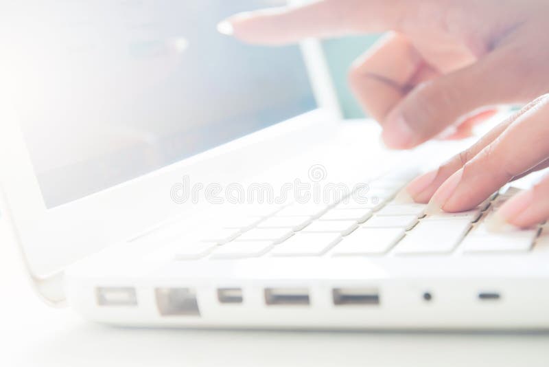 Hand on Keyboard and Point To Screen of Laptop, Business Concept Stock ...