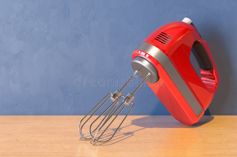 Hand Kitchen Mixer on the Wooden Table. 3D Rendering Stock Illustration ...