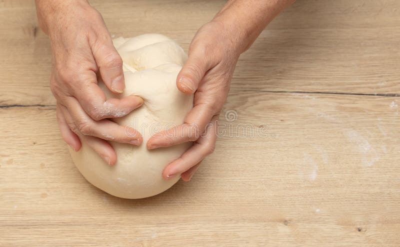 Hand kneading flour dough. stock photo. Image of recipe - 266174430