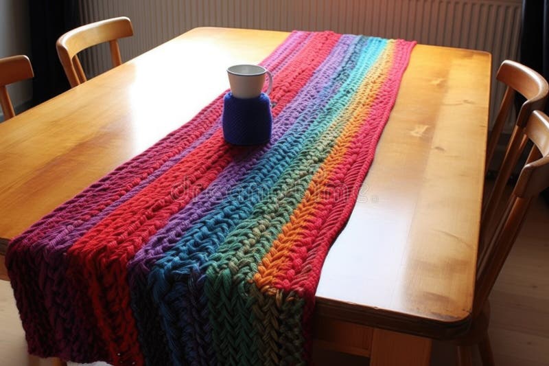 Hand-knitted Scarf Transformed into a Table Runner Stock Illustration ...