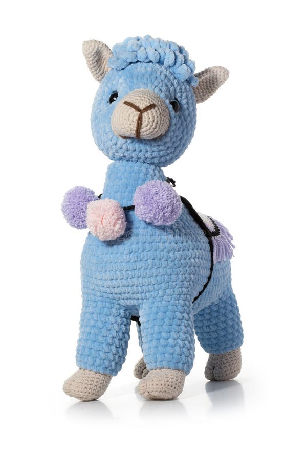 Hand Knitted Toy - Blue Lamb on White Background. Full Depth of Field ...