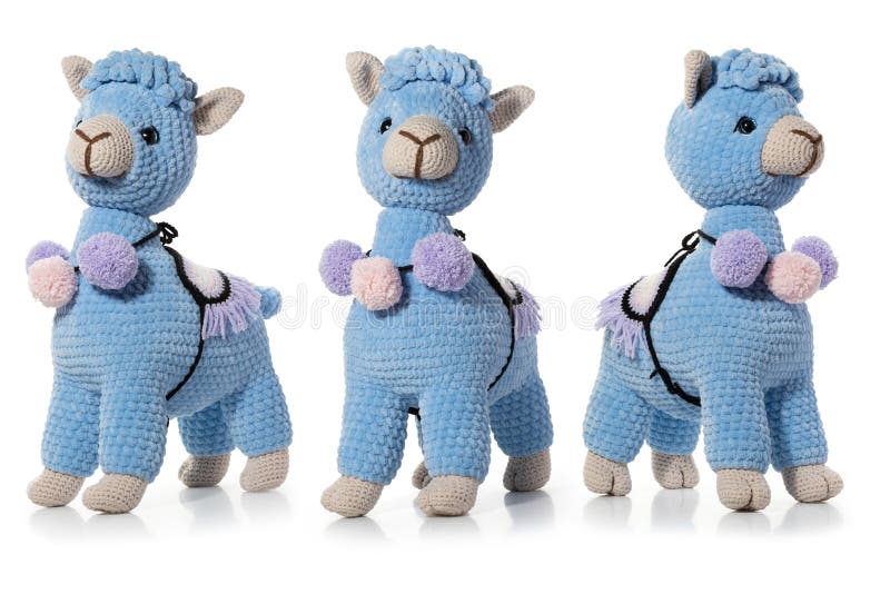Hand Knitted Toy - Blue Lamb on White Background. Three Angles. Full ...