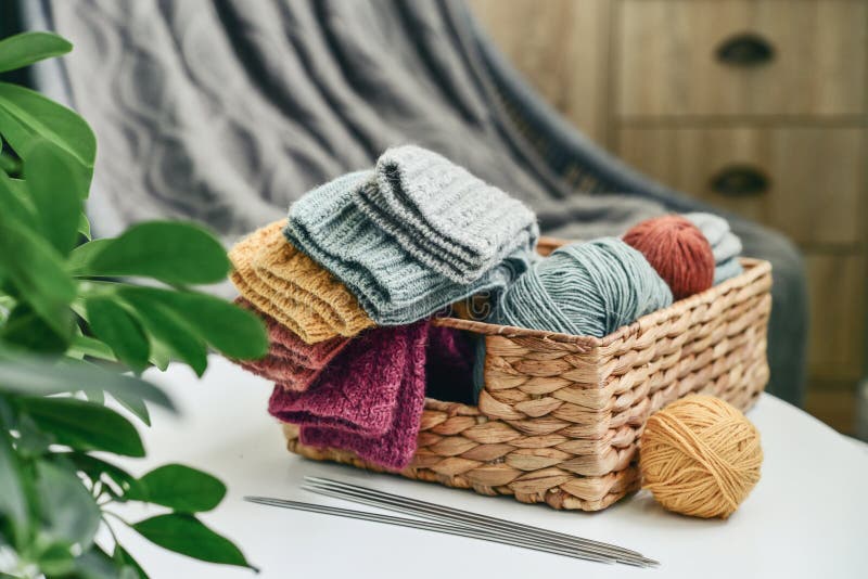 Hand-knitted Woolen Socks of Different Colors Stock Image - Image of ...