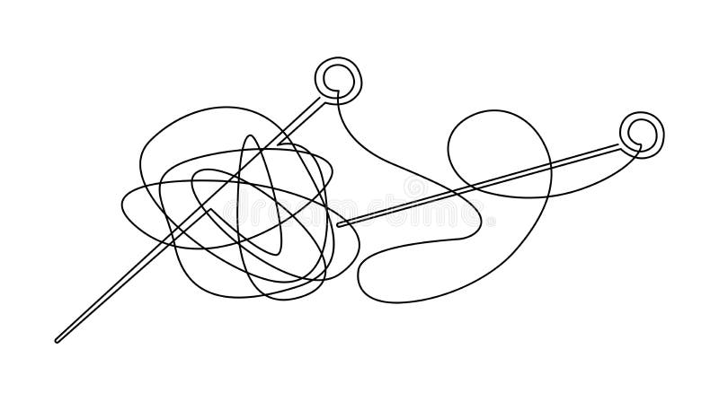 Hand Knitting. Knitting Needles and Threads. Continuous Line Drawing ...