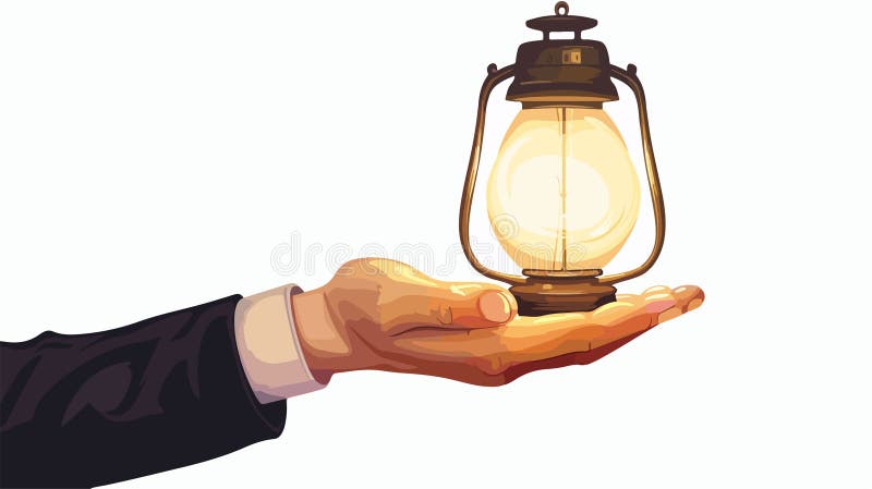 Creative Hand Holding Lamp Cartoon Illustration Vector Artwork Stock ...