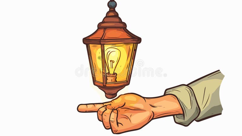 Creative Hand Holding Lamp Cartoon Illustration Vector Artwork Stock ...