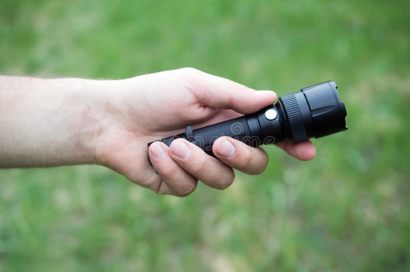 Hand Lantern in the Male Palm Close-up, Led Light Stock Image - Image ...