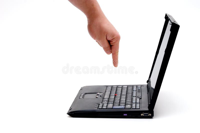 Hand on laptop stock photo. Image of point, button, touch - 828116