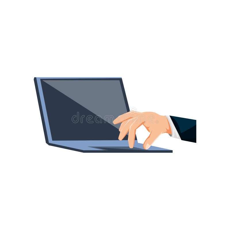 Hand with Laptop Computer Isolated Icon Stock Vector - Illustration of ...
