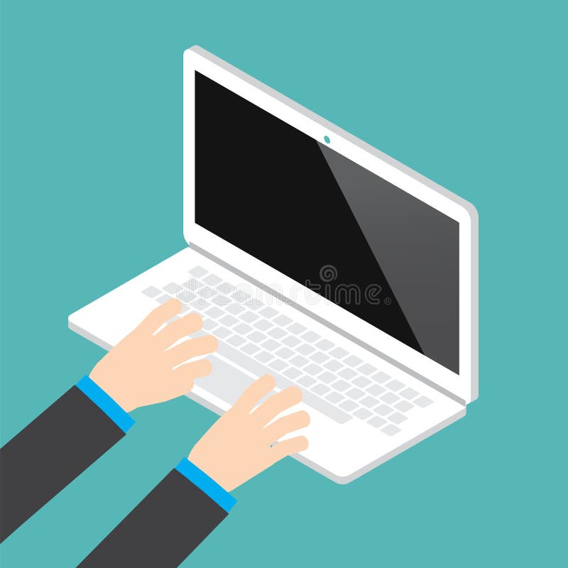 Hand on Laptop Keyboard with Blank Screen Monitor Stock Vector ...