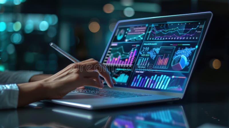 The Hand on Laptop Screen. AI Generated Stock Image - Image of display ...