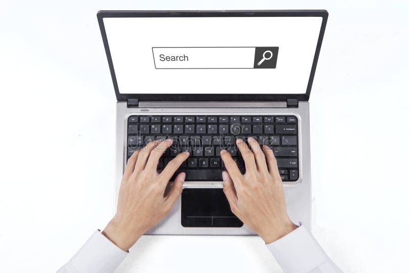Hand with Laptop and Search Bar Stock Image - Image of perspective ...