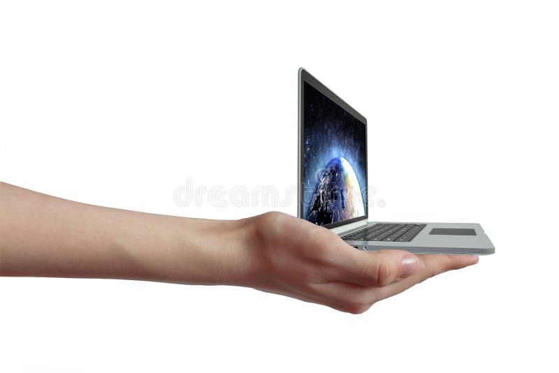 Hand with laptop stock illustration. Illustration of notebook - 52370212