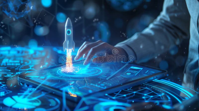 The Rocket Launch from Tablet. AI Generated Stock Photo - Image of data ...