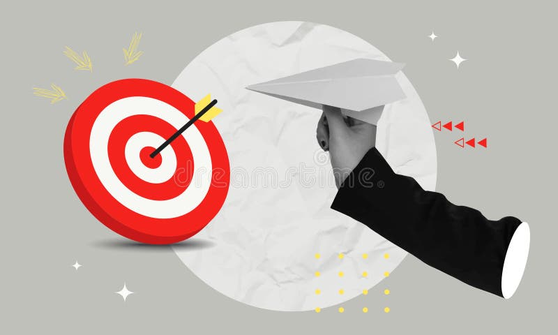 Hand Launching a Paper Plane Towards a Target in a Creative Collage ...