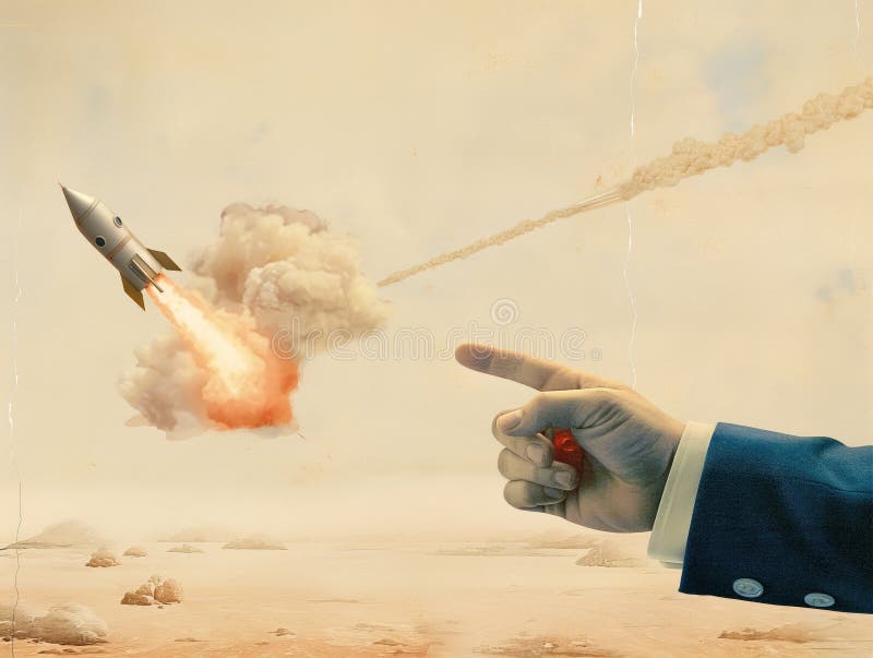 Hand Launching Rocket in Desert Landscape Stock Illustration ...