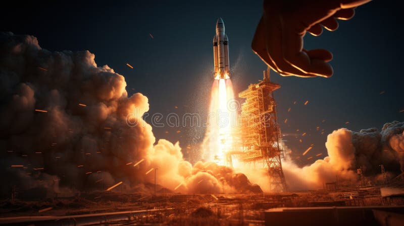 Hand Launching Space Shuttle in Night Sky Stock Illustration ...
