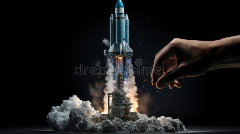 Hand Launching Space Shuttle in Night Sky Stock Illustration ...