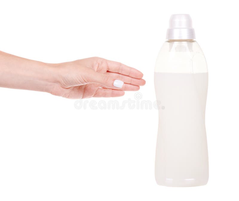 Hand with Laundry Detergent in Bottle, Isolated on White Background ...