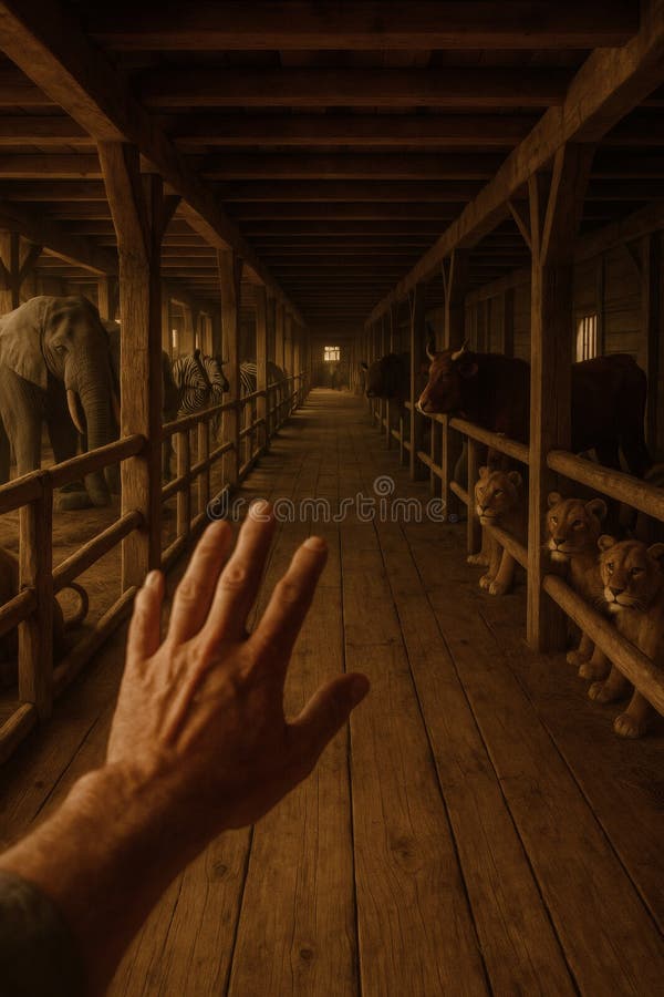 Hand Leading into an Ark-like Structure Filled with Various Animals ...