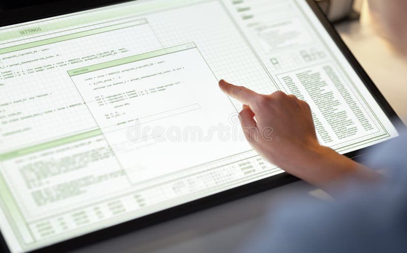 Hand on Led Light Tablet at Night Office Stock Image - Image of ...